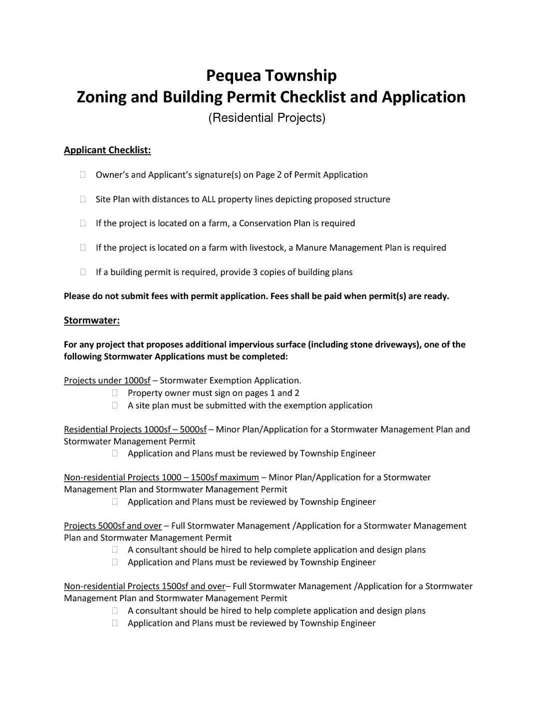 Pequea Twp. - 2017 Residential Building-Zoning Permit App - Pequea Township