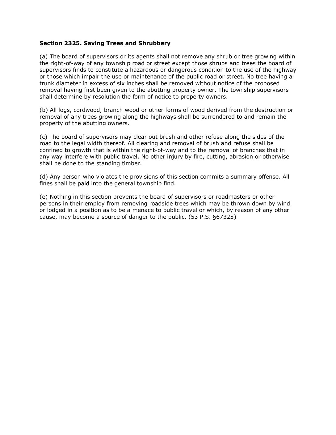 Section 2325 of the Second Class Township Code - Pequea Township