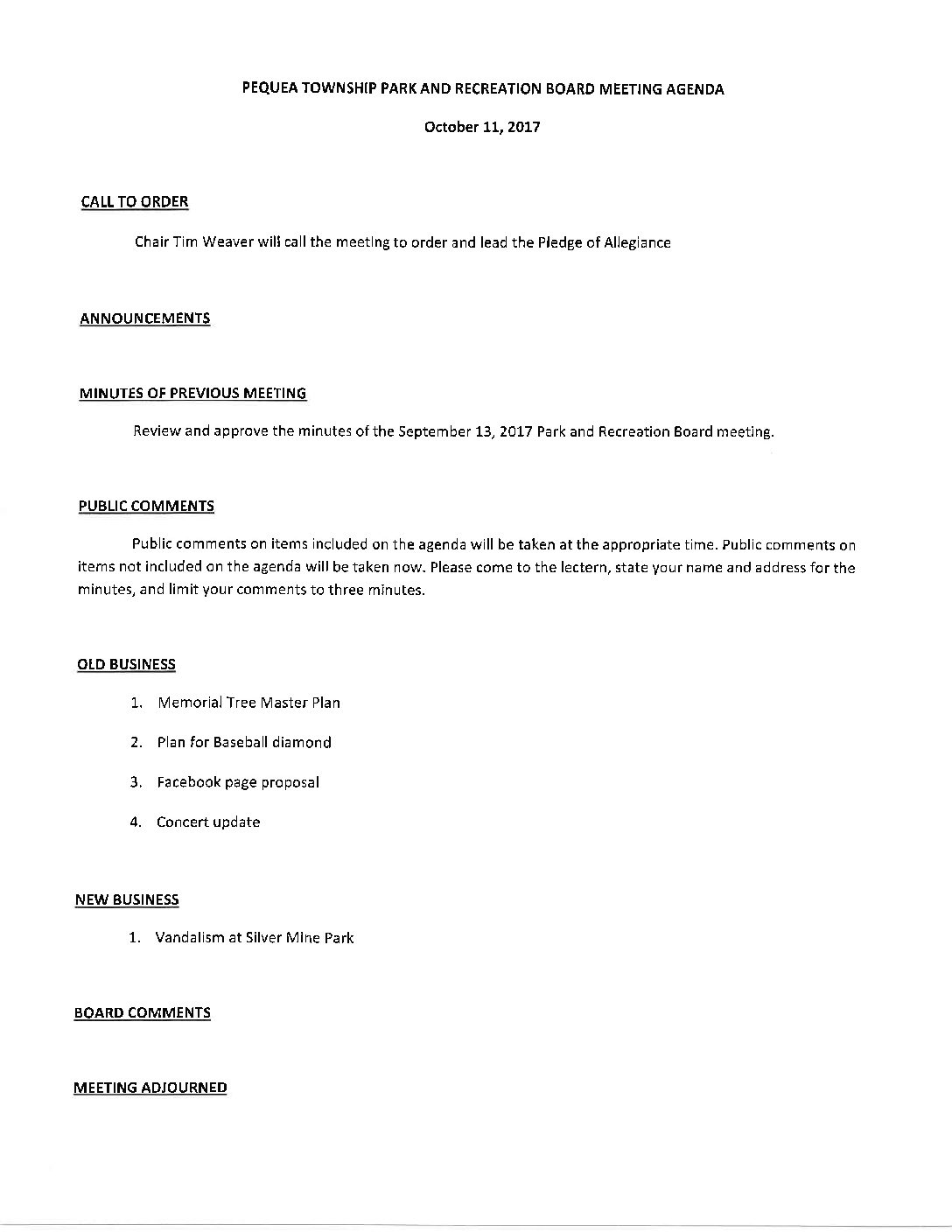 2017-10-11 PTPB Agenda - Pequea Township