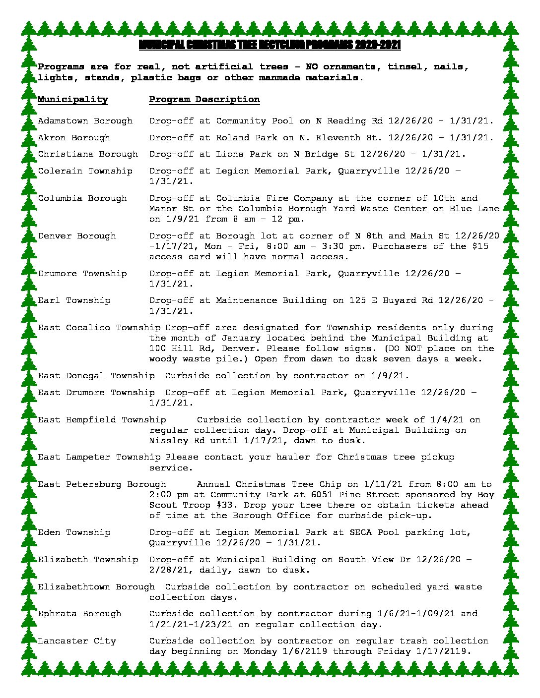 2021 Christmas Tree Municipal Programs - Pequea Township