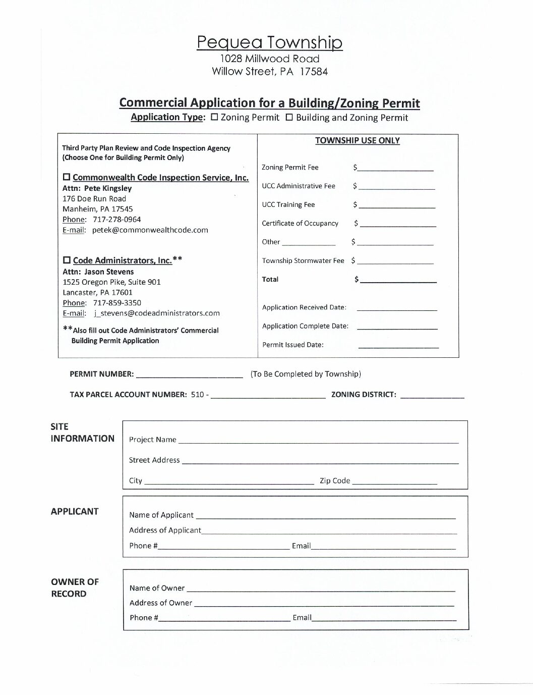 2023 Commercial Bldg. Application - Pequea Township
