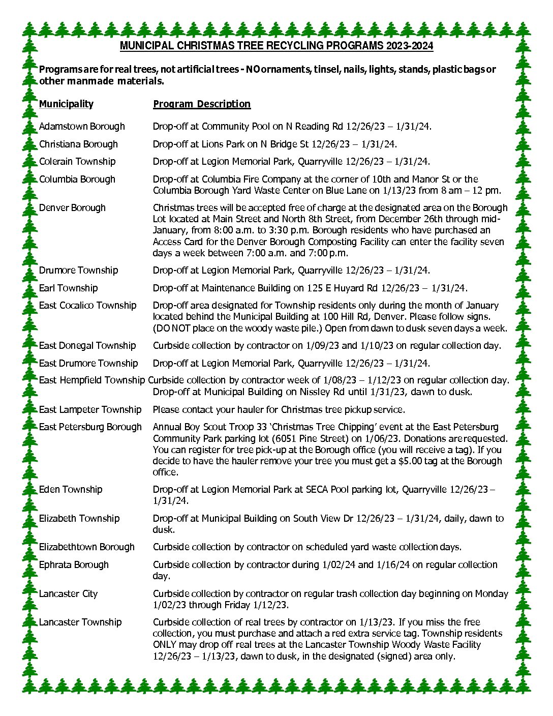2023-2024 Christmas Tree Municipal Programs - Pequea Township