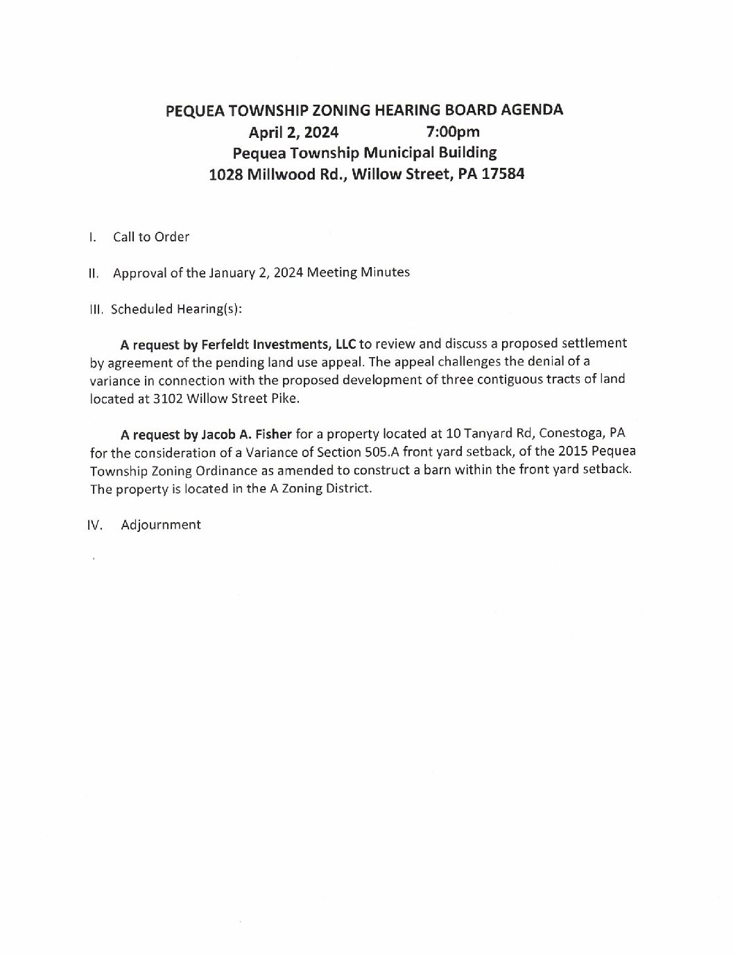 2024-04-02 ZHB Agenda - Pequea Township